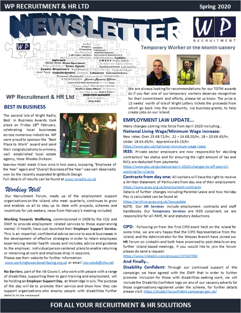 Spring Newsletter - WP Recruitment - Isle of Wight Job Vacancies