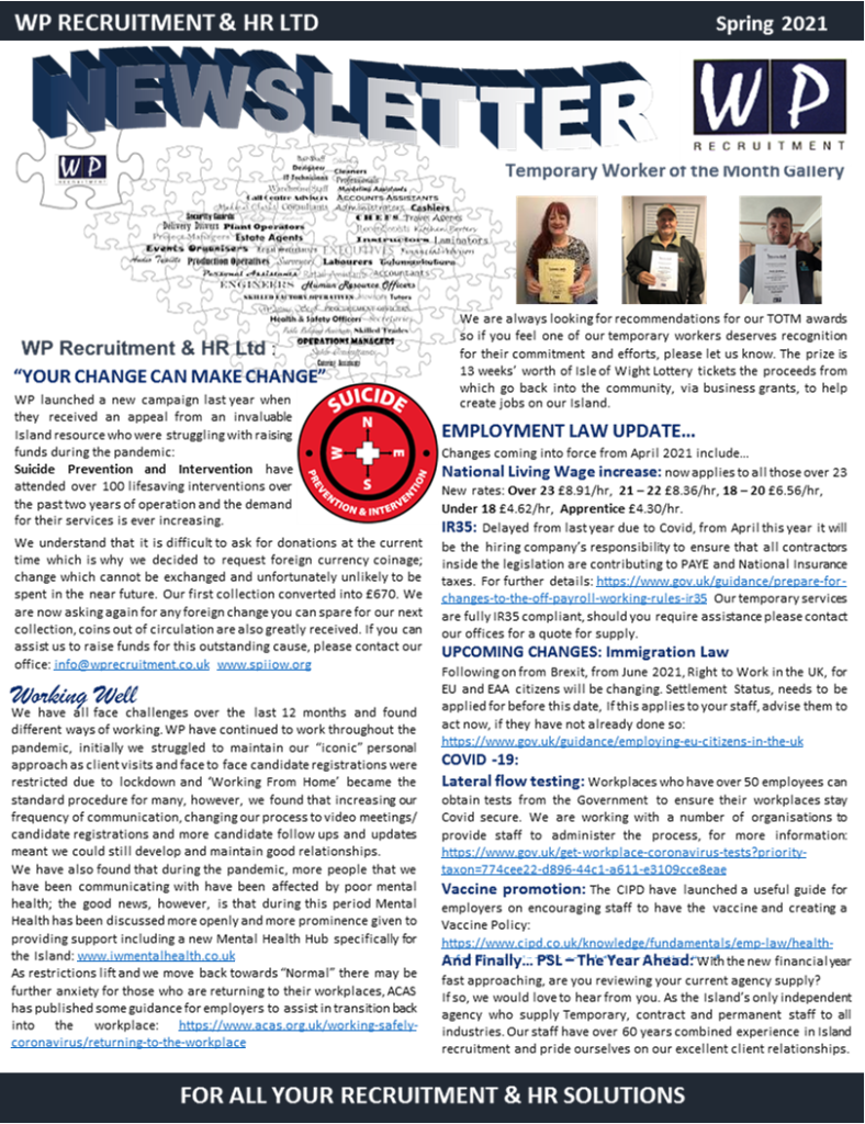 Spring Newsletter 2021: - WP Recruitment - Isle of Wight Job Vacancies